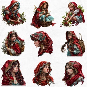 Little Red Riding Hood Clipart Set,fairy Tale Clip Art, Hunter, Wolf ...