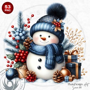 Christmas Snowman Clipart Bundle: Blue Winter (PNG, Commercial Use ...