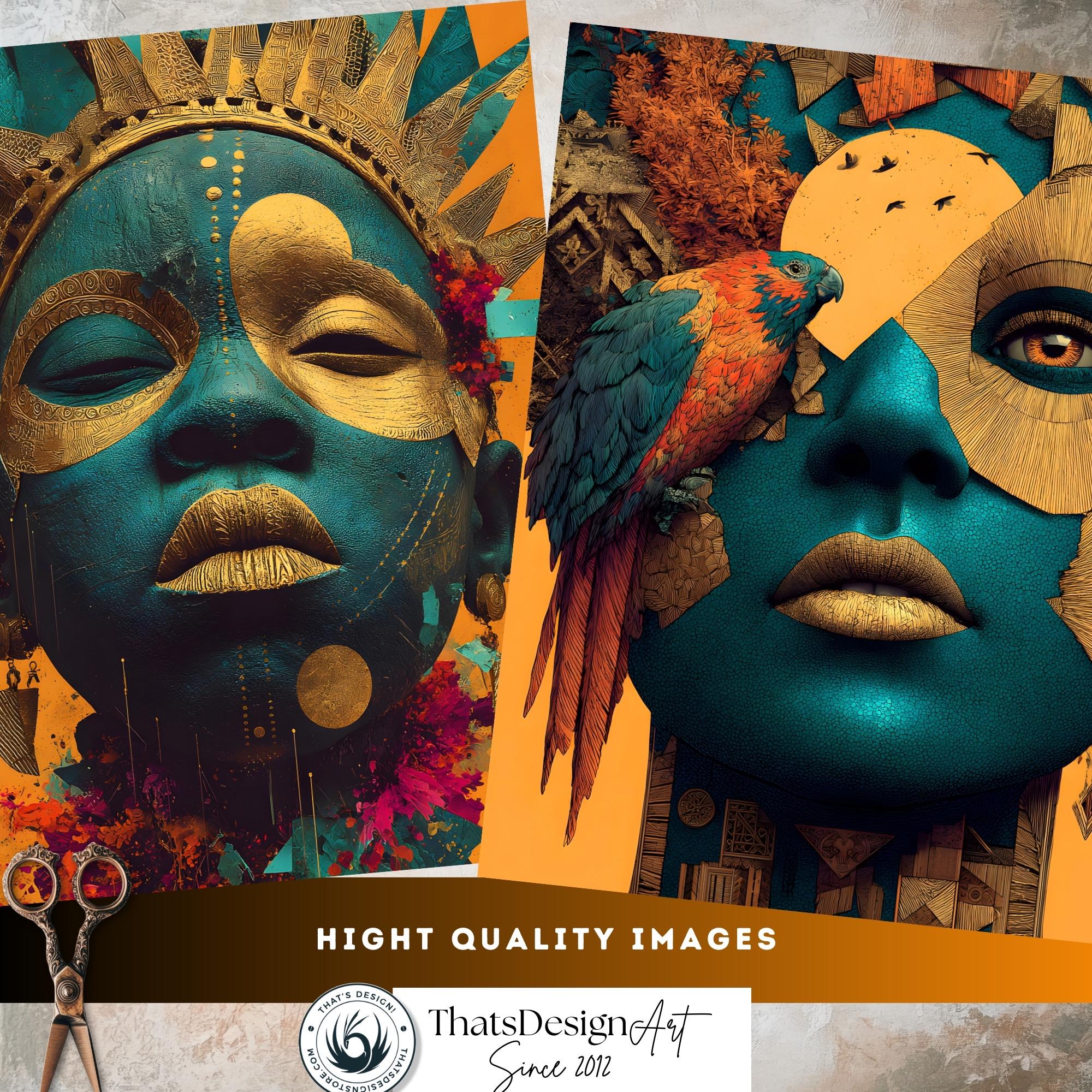 Afro Surreal Digital Papers: African Junk Journal Pages, Gold Teal ...