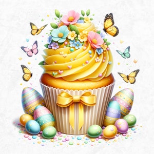 20 Easter Cupcake Clipart PNG Bundle, Floral Easter Illustrations Clip ...