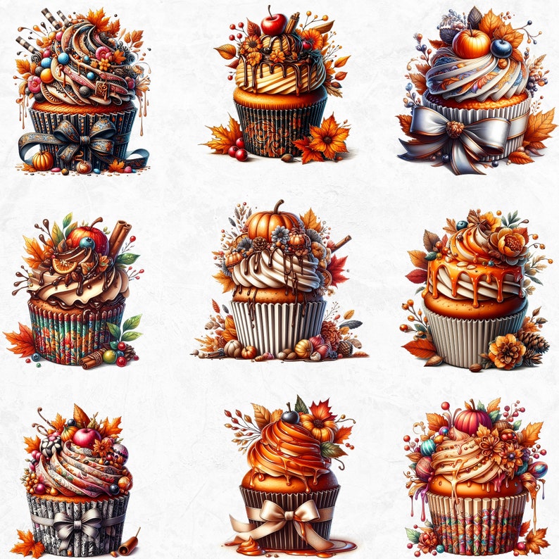 Autumn Cupcakes Clipart Set: Fall Dessert PNG (digital Download ...