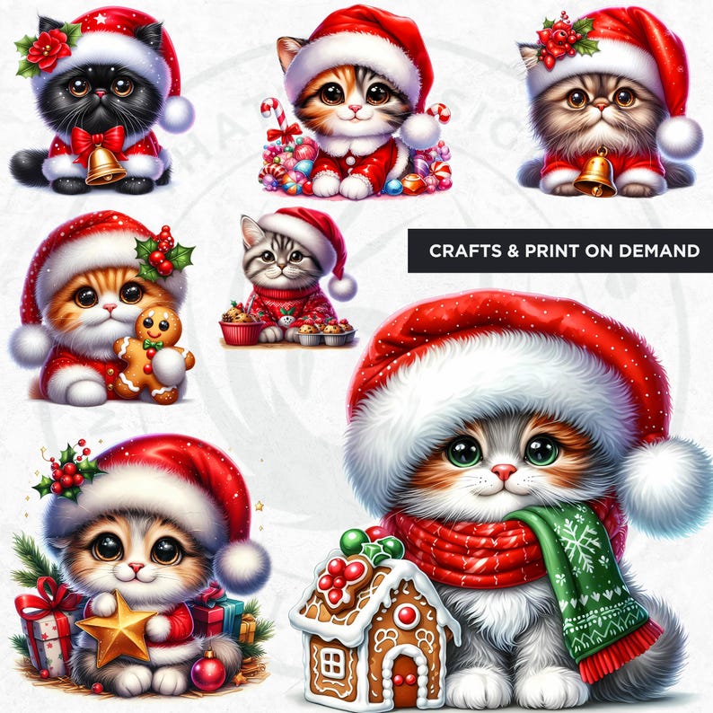 Christmas Kitten Clipart Set, Holiday Cat PNG (70 Images) - Etsy