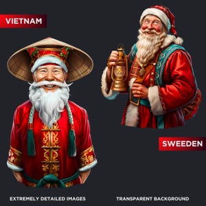 60 Santa Around the World Clipart Set, Travel Santa Claus Clipart ...