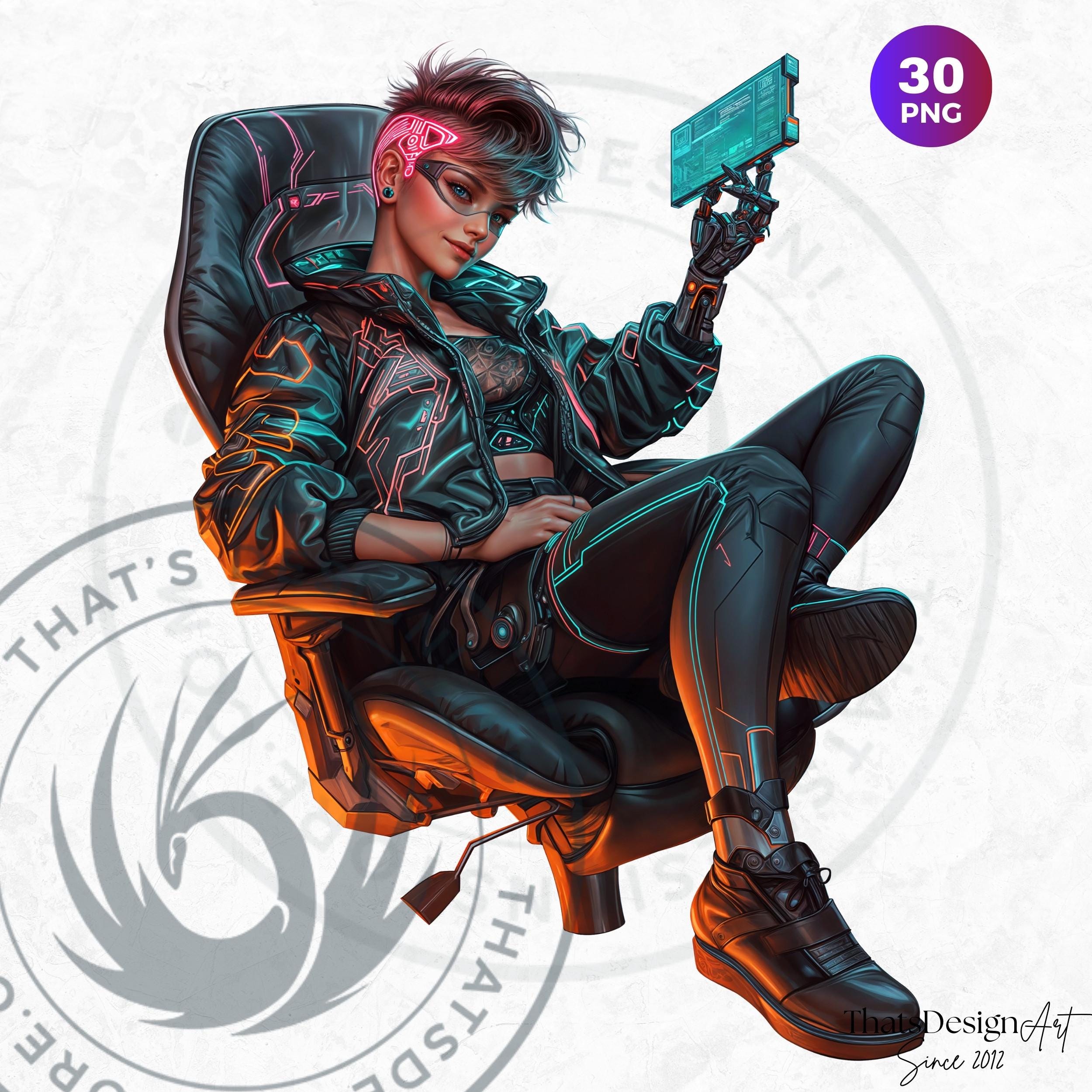 Cyberpunk Character Clipart: Neon Dystopian PNG, Cyber Illustrations ...