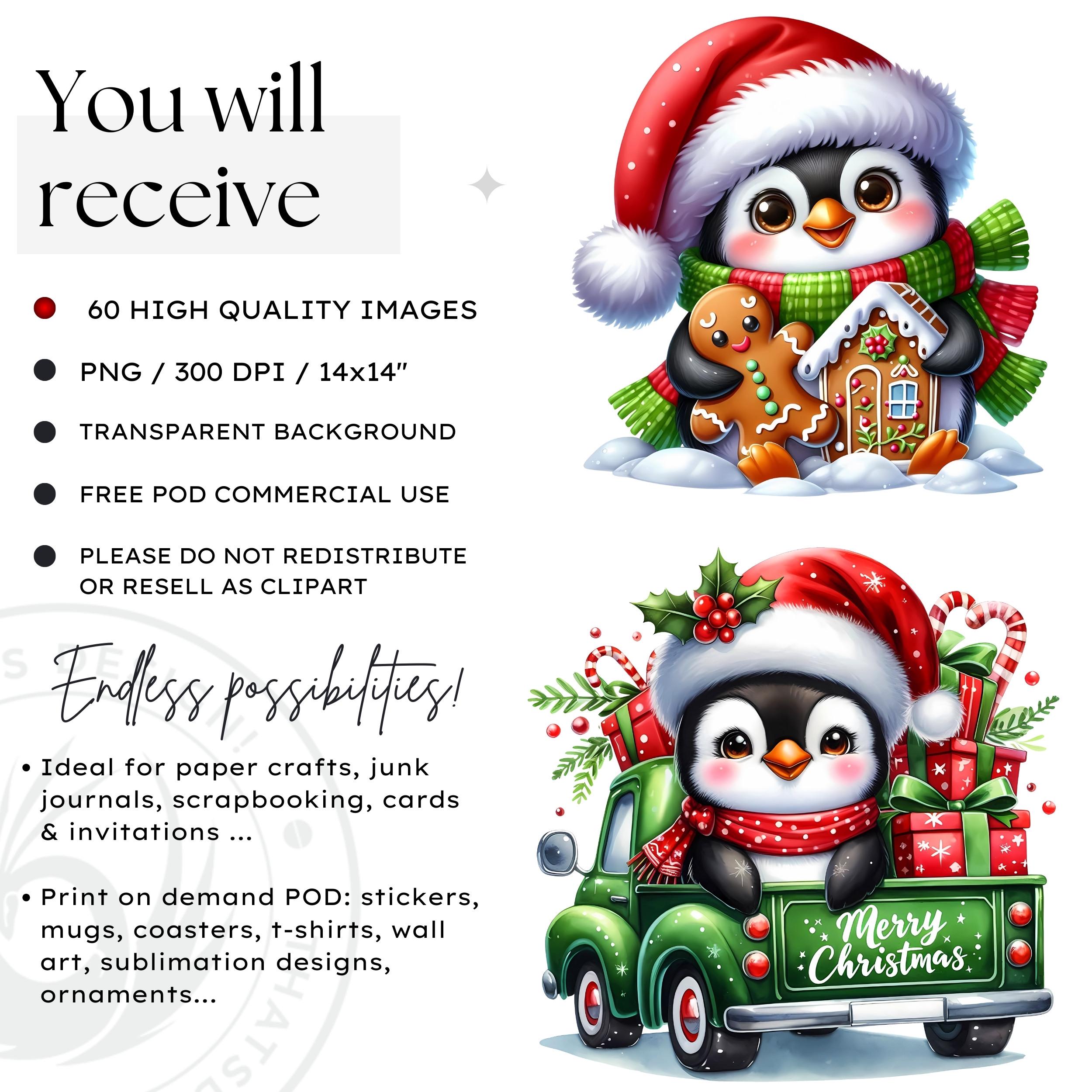 Christmas Penguin Clipart Set: Baby Animals PNG Designs (digital ...