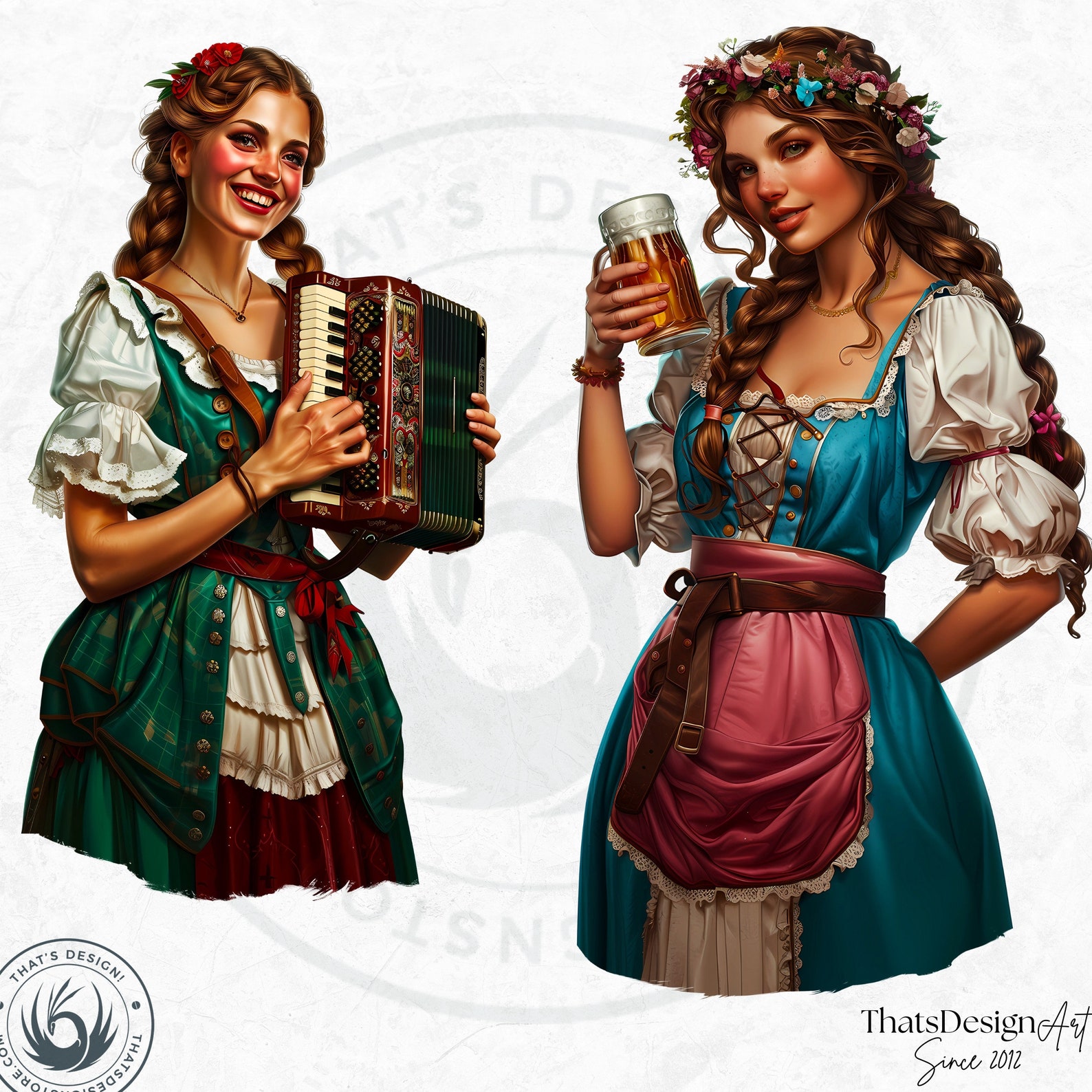 Oktoberfest Beer Maids Clipart Set: Bavarian Girls PNG (22 Files) - Etsy