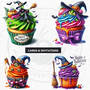 38 Halloween Witch Cupcake Clipart Set, Witchcraft Halloween Png ...