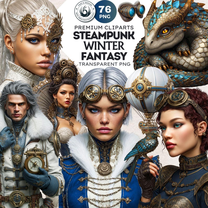 Steampunk Winter Clipart Bundle: Fantasy Mechanical Animals, Victorian ...