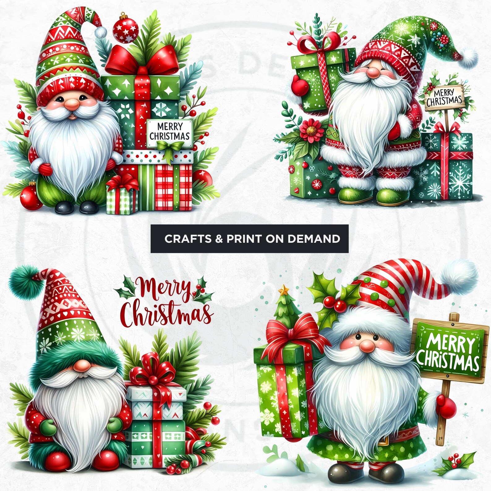 Watercolor Christmas Gnomes Clipart Set: Traditional Holiday Gifts PNG ...