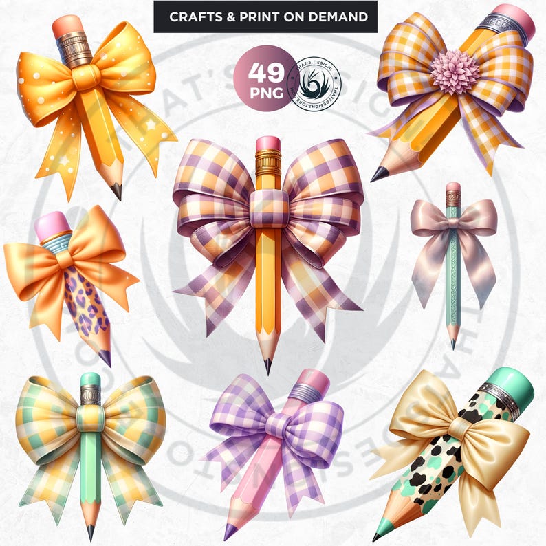 Pastel Coquette Pencil Clipart Set: Girly School Supplies (PNG Digital ...