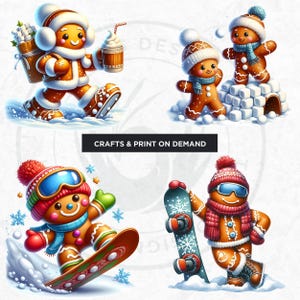 Gingerbread Man Winter Sports Clipart: Skiing & Snowboarding (53 PNG ...