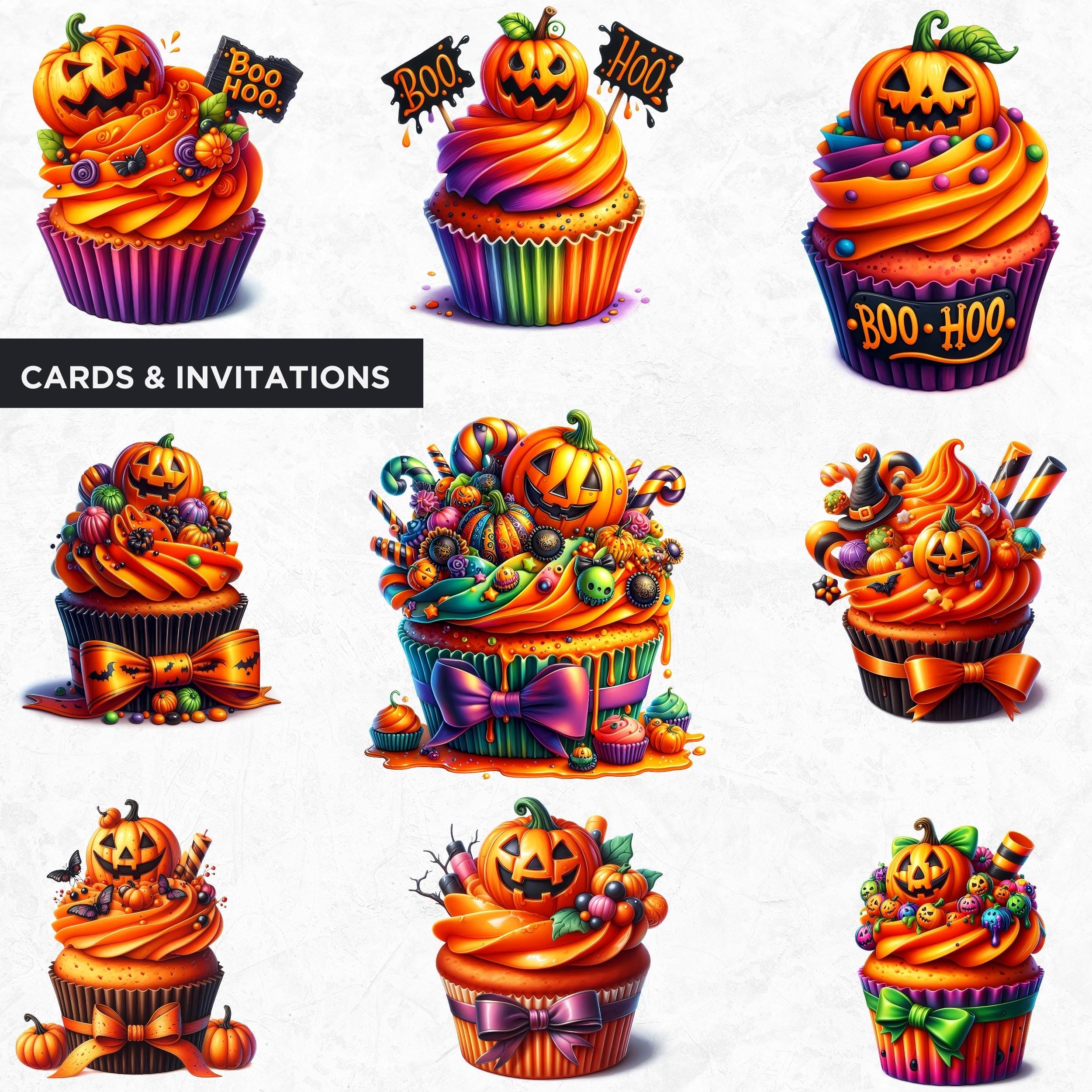 Halloween Cupcake Clipart Set: Spooky Dsserts PNG Images (digital ...