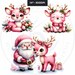 Pink Christmas Reindeer Clipart: Watercolor PNG Bundle (digital ...