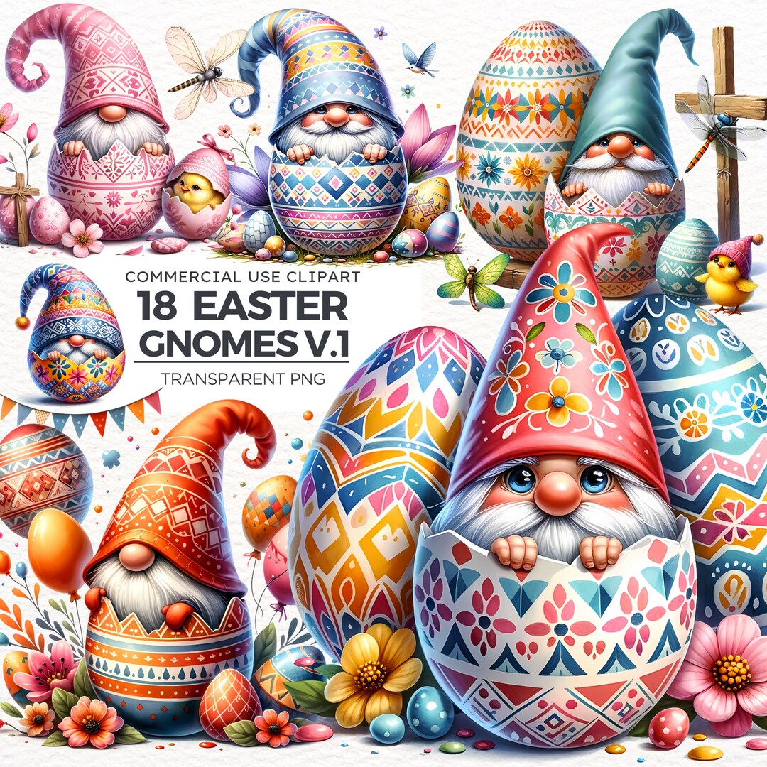Easter Gnome Clipart Bundle V1, Garden Gnome Clipart, Spring PNG ...