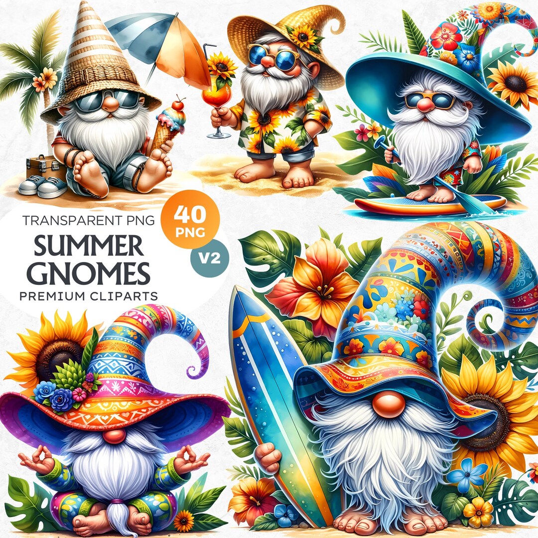 40 Summer Gnome Clipart Bundle, Beach Gnome PNG, Tropical Gnomes Png ...