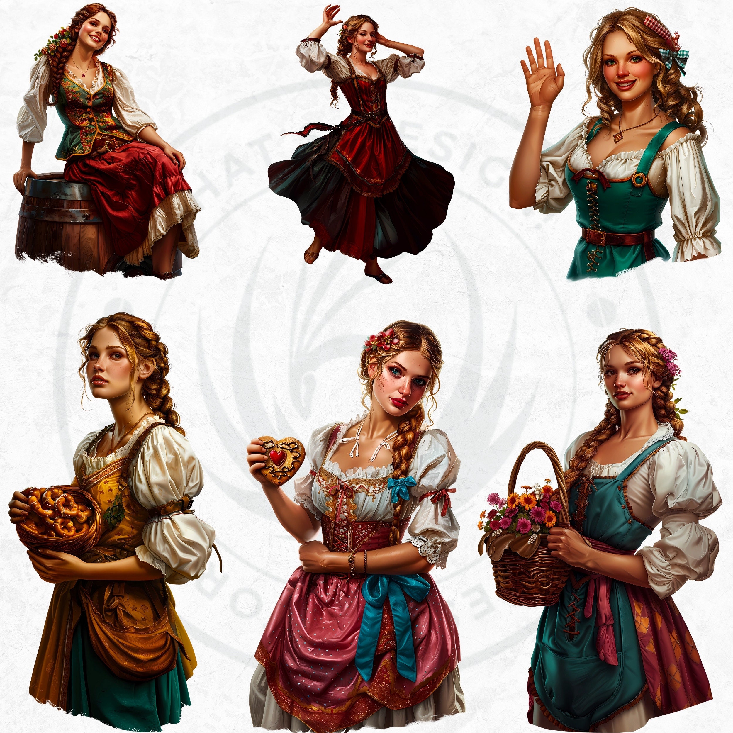 Oktoberfest Beer Maids Clipart Set: Bavarian Girls PNG (22 Files) - Etsy