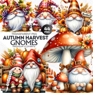 44 Autumn Harvest Gnome Clipart Set, Fall Gnome Clipart, Fall Season ...