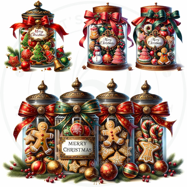 Watercolor Victorian Christmas Cookie Jars Clipart (22 PNG) - Etsy