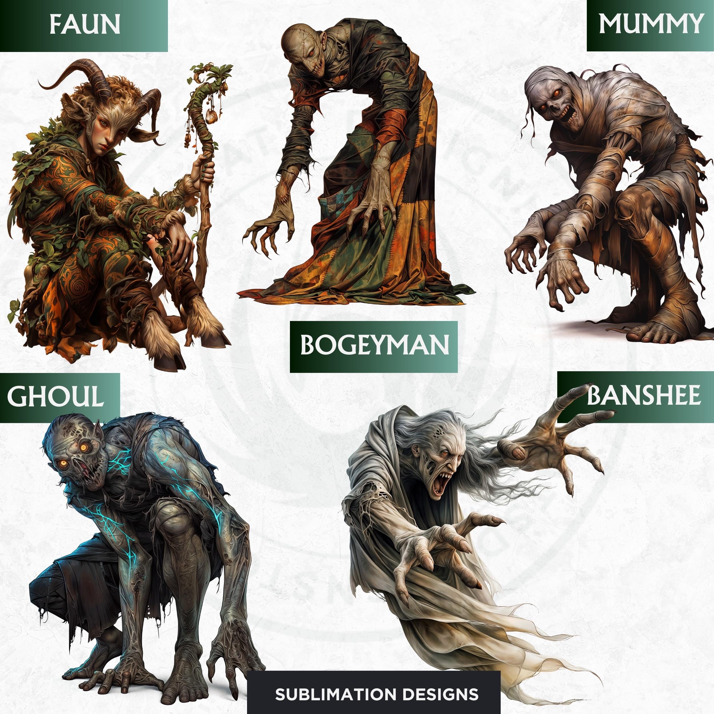 100 Mythological Creatures Clipart: Gothic Fantasy PNG Set (digital ...