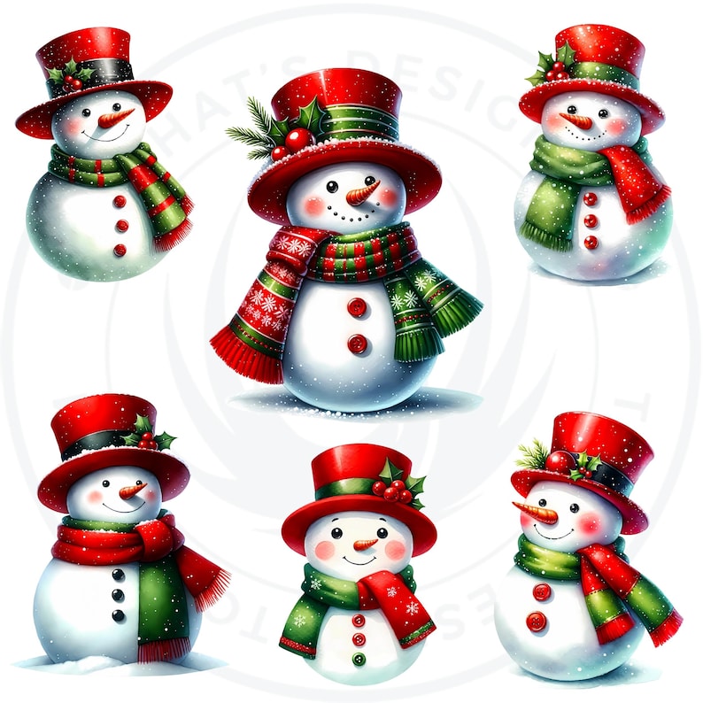Watercolor Christmas Snowman Clipart Bundle: Winter PNG (digital ...