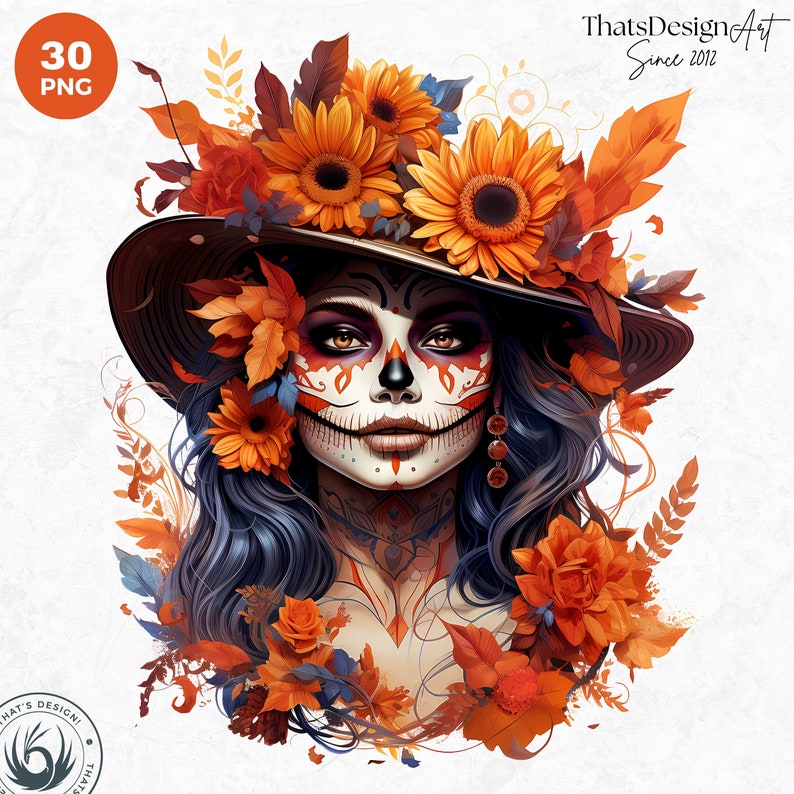 La Catrina PNG Clipart Set, Día De Los Muertos Sugar Skull Bundle ...
