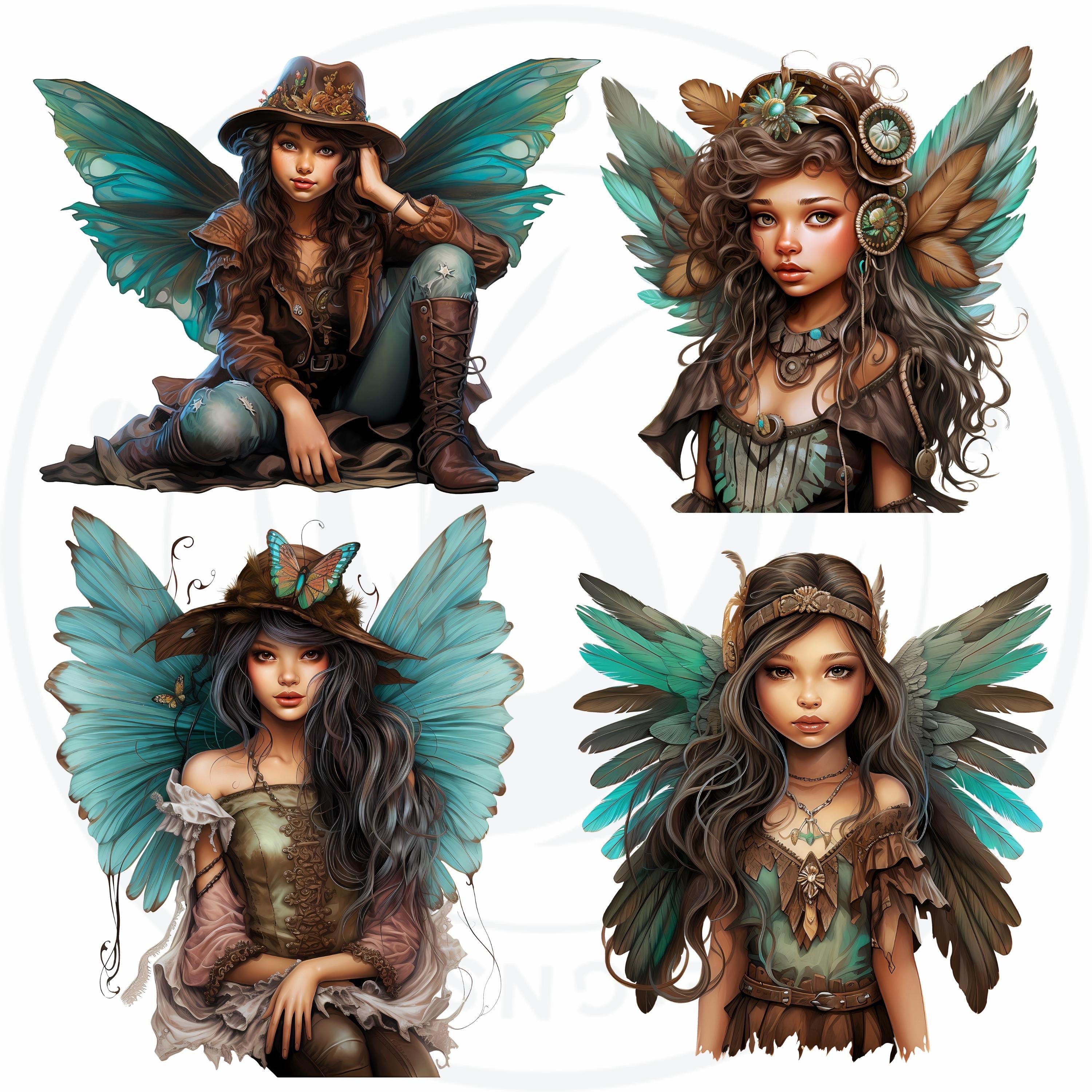 Boho Western Fairy Clipart PNG Amerindian Fairies Clip Art - Etsy