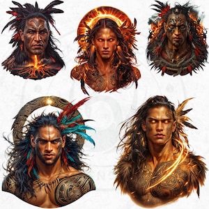 Maori Atua Gods Clipart Set: Polynesian Tribal Tattoo Art (PNG, Digital ...