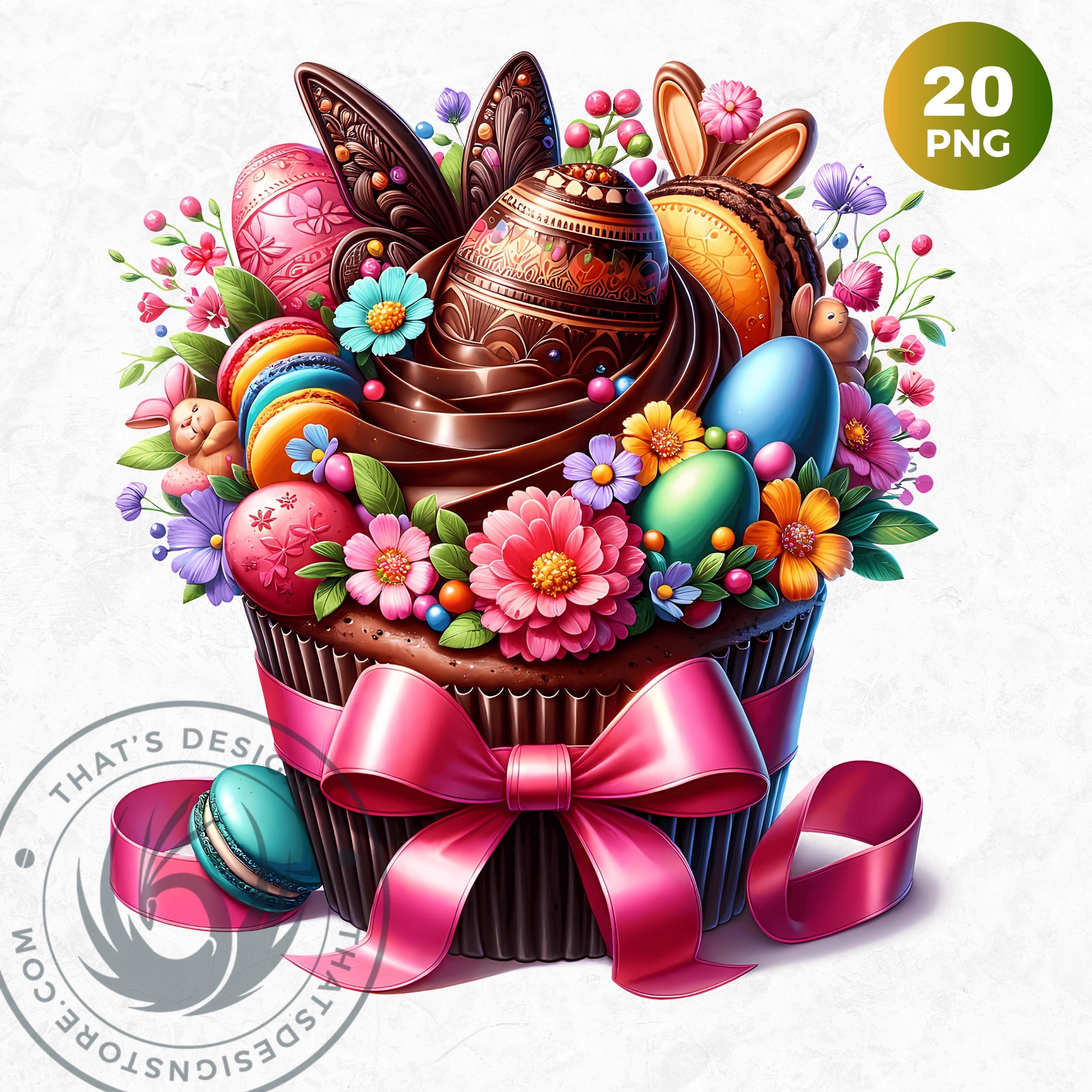 Easter Cupcake Clipart Bundle: Floral Watercolor PNG (digital Download ...