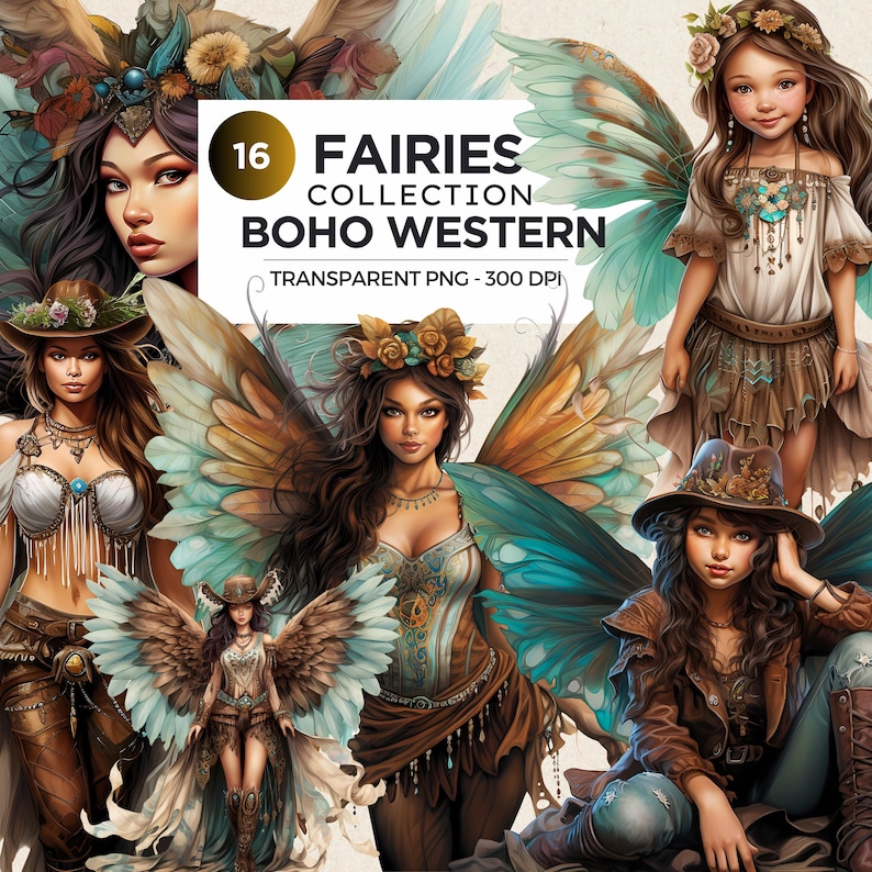 Boho Western Fairy Clipart PNG Amerindian Fairies Clip Art - Etsy