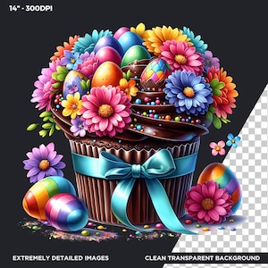 20 Easter Cupcake Clipart PNG Bundle, Floral Easter Illustrations Clip ...