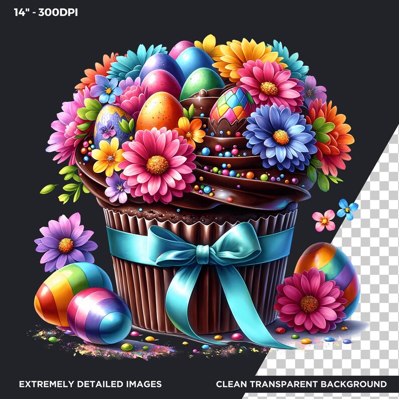 Easter Cupcake Clipart Bundle: Floral Watercolor PNG (digital Download ...