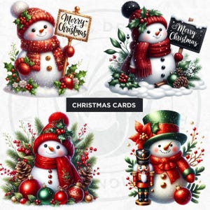 Christmas Snowman Clipart Bundle: Festive Winter PNG, Red & Green (PNG ...