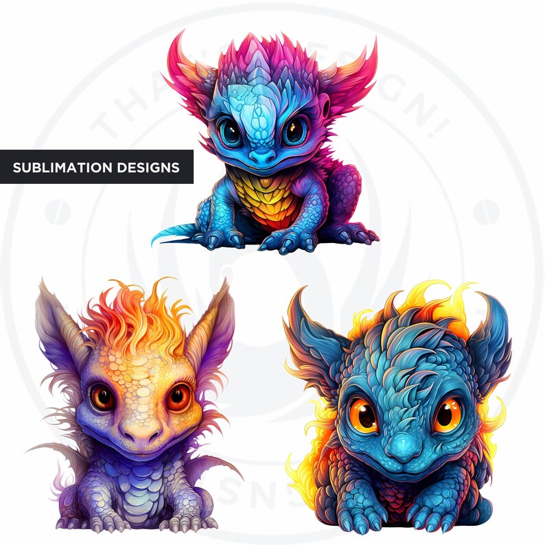 Cute Dragons Clipart PNG for Crafts and Sublimationcolorful - Etsy