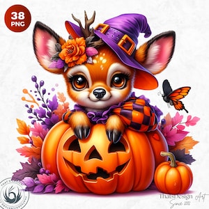 38 Halloween Animals in Pumpkin Clipart Set, Cute Halloween Clipart ...