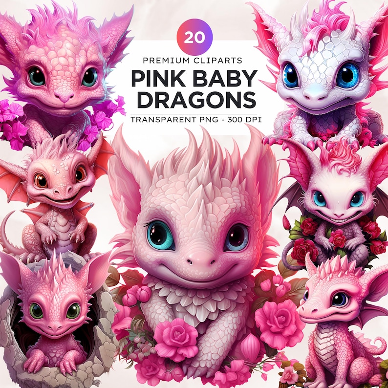 Cute Pink Baby Dragons Clipart PNG for Crafts and - Etsy