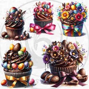 20 Easter Cupcake Clipart PNG Bundle, Floral Easter Illustrations Clip ...