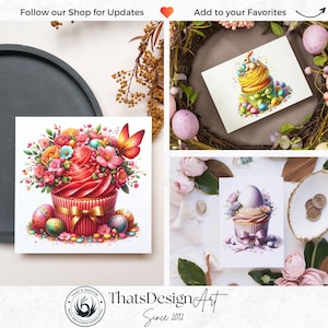 20 Easter Cupcake Clipart PNG Bundle, Floral Easter Illustrations Clip ...