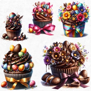 20 Easter Cupcake Clipart PNG Bundle, Floral Easter Illustrations Clip ...