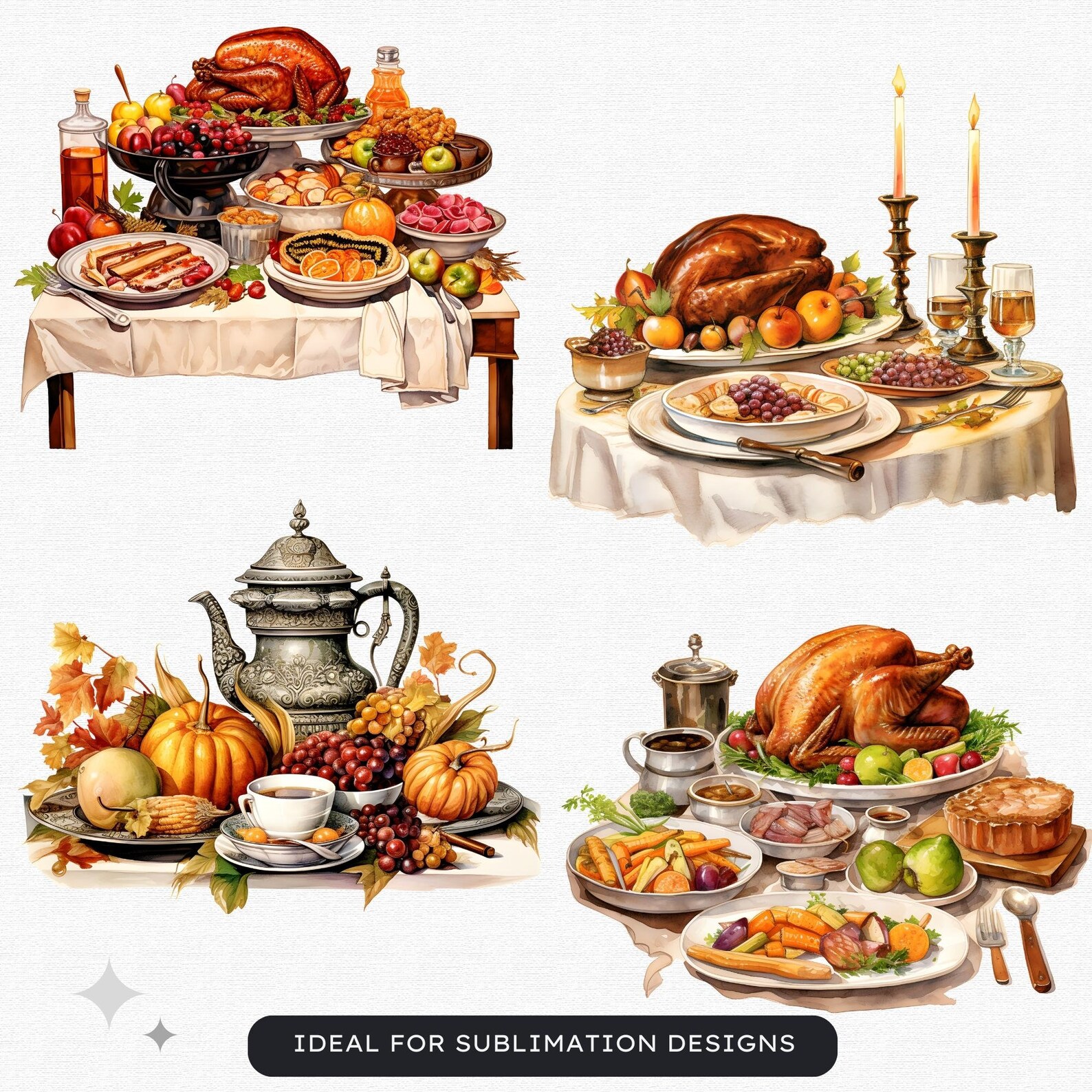 Watercolor Thanksgiving Clipart: Traditional Fall PNG (digital Download ...