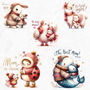 Mother's Day Clipart, Watercolor Mother and Baby Animals Clipart ...