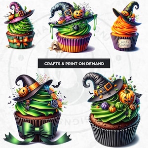 38 Halloween Witch Cupcake Clipart Set, Witchcraft Halloween Png ...