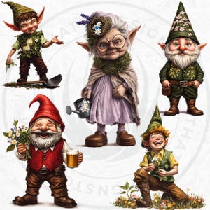 Spring Gnome Clipart Set: Floral Garden PNG Graphics, Fantasy Art ...