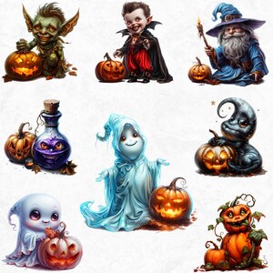 32 Cute Halloween Characters Clipart V2, Cute Halloween Png Bundle ...