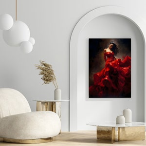 Flamenco Dancer Art Print: Spanish Woman in Red Dress (wall Art Digital ...
