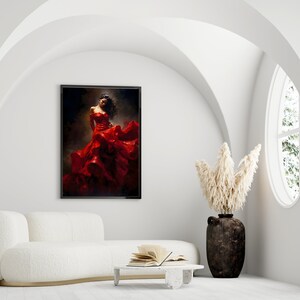 Flamenco Dancer Art Print: Spanish Woman in Red Dress (wall Art Digital ...