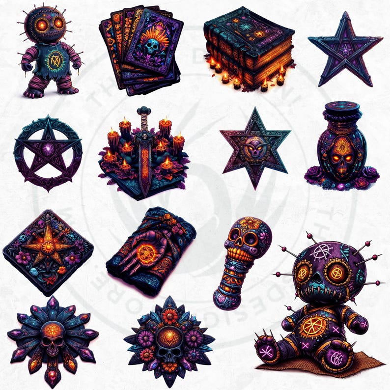 Voodoo Black Magic Clipart Set: Skulls, Tarot, Rituals, Talisman (PNG ...