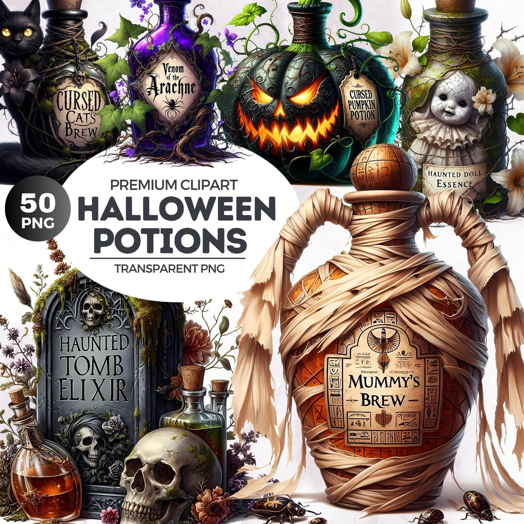 Halloween Potion Bottle Clipart Set: Witchcraft PNG (digital Download ...
