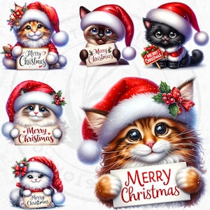 70 Cute Kitten PNG Clipart Set, Christmas Cat Clipart, Cat With Santa ...