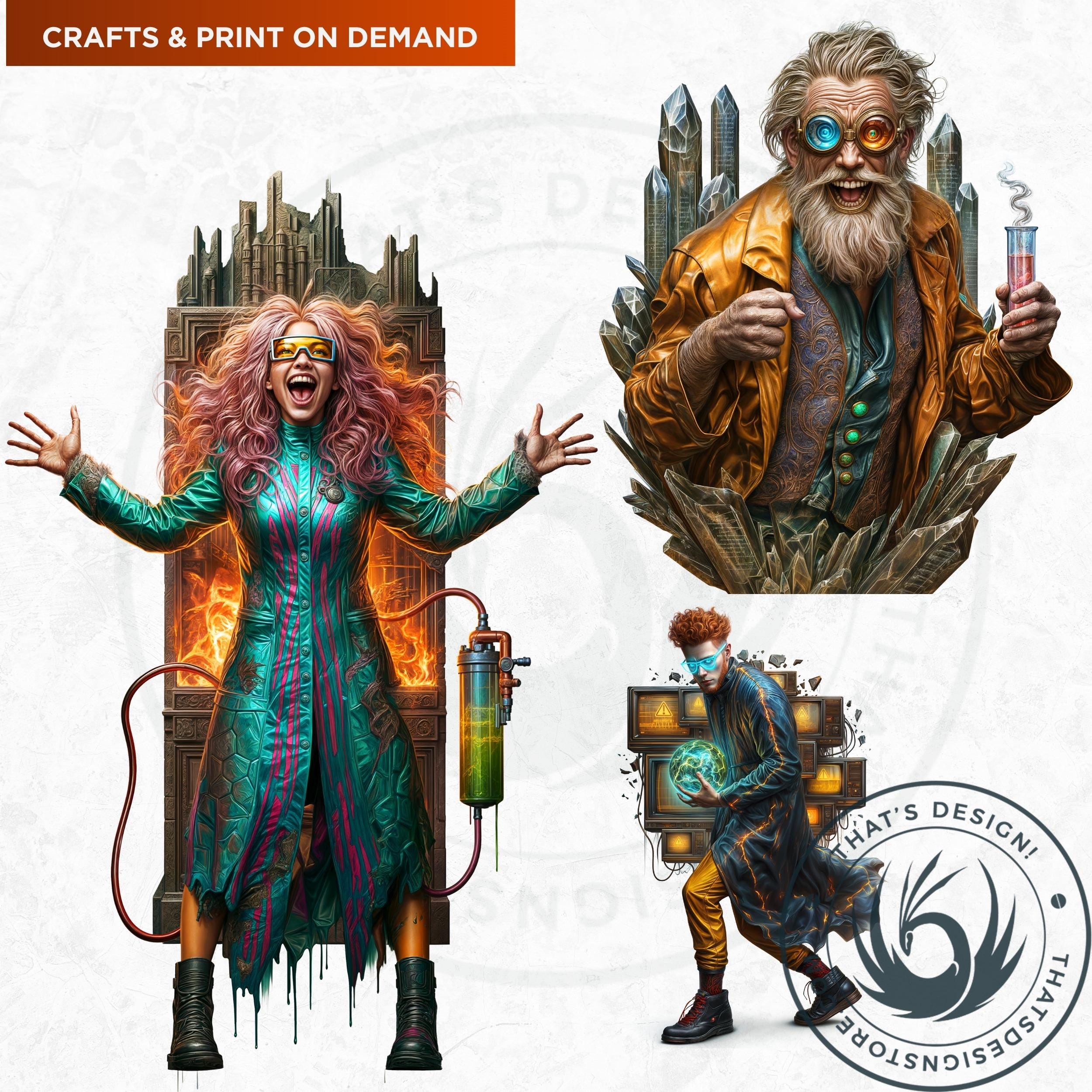 Mad Scientist Halloween Clipart PNG Bundle: Spooky Crazy Scientist ...