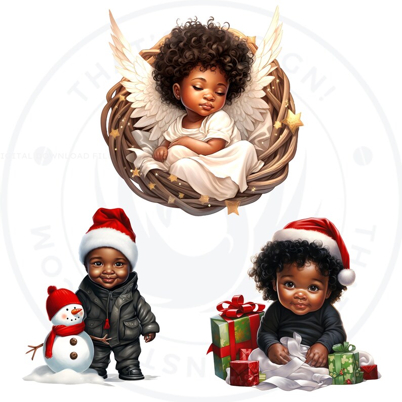 Christmas Black Babies PNG Clipart Bundle Afro Baby Clipart - Etsy